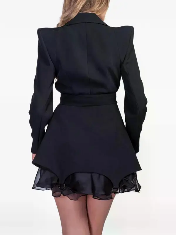 MONARH Ruffle-trim Bow-waist Blazer Mini Dress
