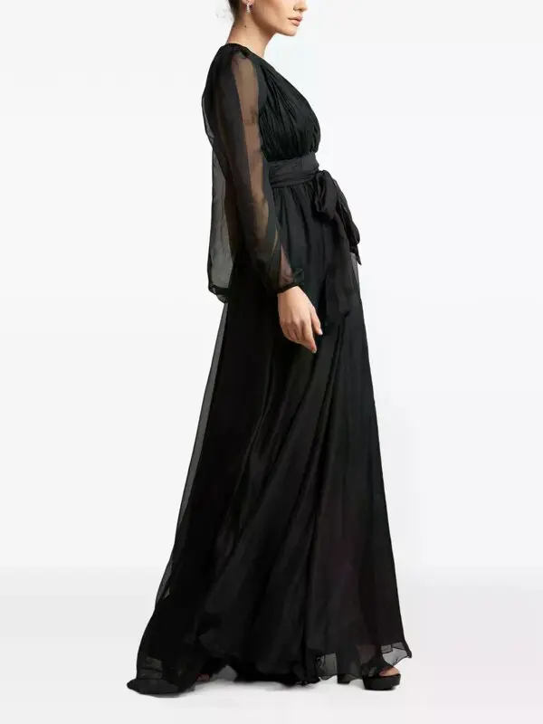 MONARH Silk Pleated-bodice Maxi Dress