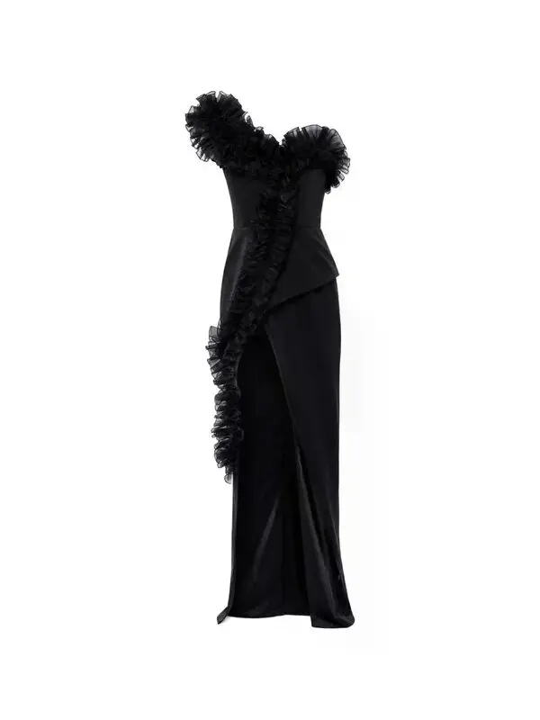 MONARH Asymmetrical Ruffled Gown