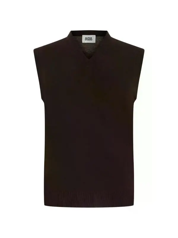 Alpha Studio V-neck Fine-knit Vest - Brown