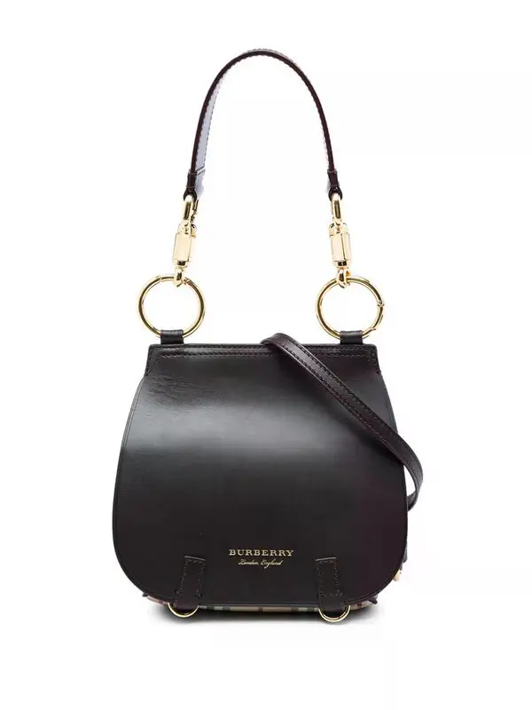 Burberry 2000-2017 Large Leather And Haymarket Check Coated Canvas Bridle Saddle Bag Satchel - Brown