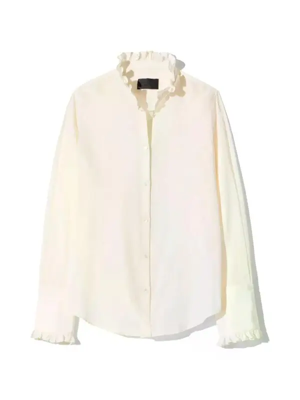 NILI LOTAN Elio Ruffle-trimmed Silk Shirt - Neutrals