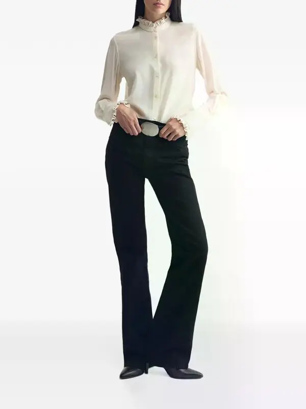 NILI LOTAN Elio Ruffle-trimmed Silk Shirt - Neutrals