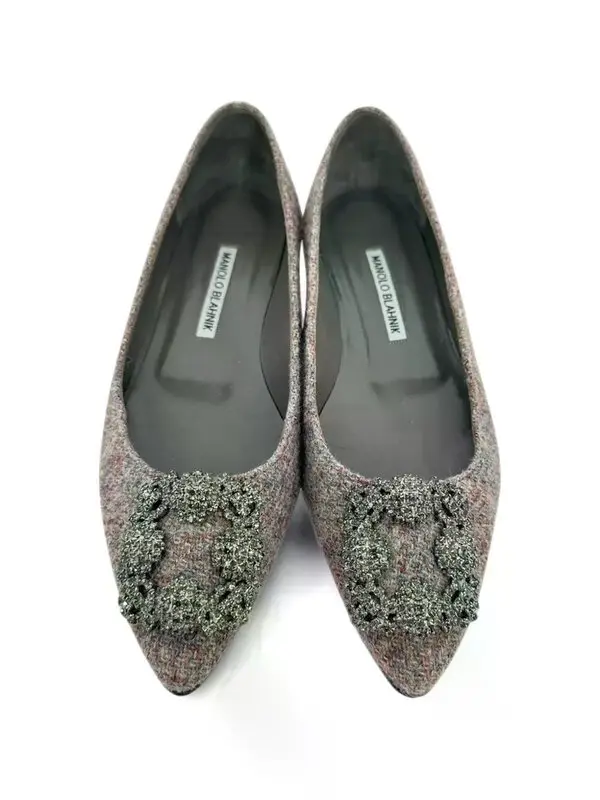 Manolo Blahnik Hangisi Tweed Flat Sandals