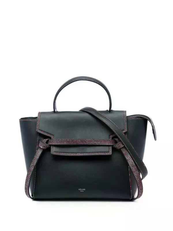 Celine 2017 Micro Grained Calfskin Stitch Belt Bag Satchel - Black
