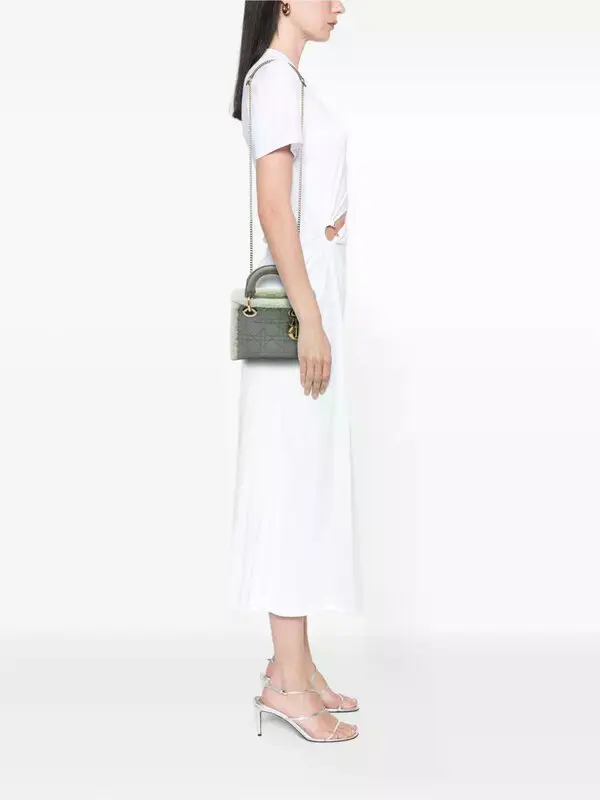 Dior 2015-2026 Mini Shearling Trimmed Suede Cannage Lady Satchel