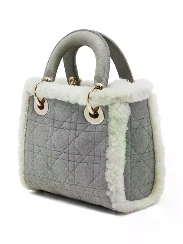 Dior 2015-2026 Mini Shearling Trimmed Suede Cannage Lady Satchel