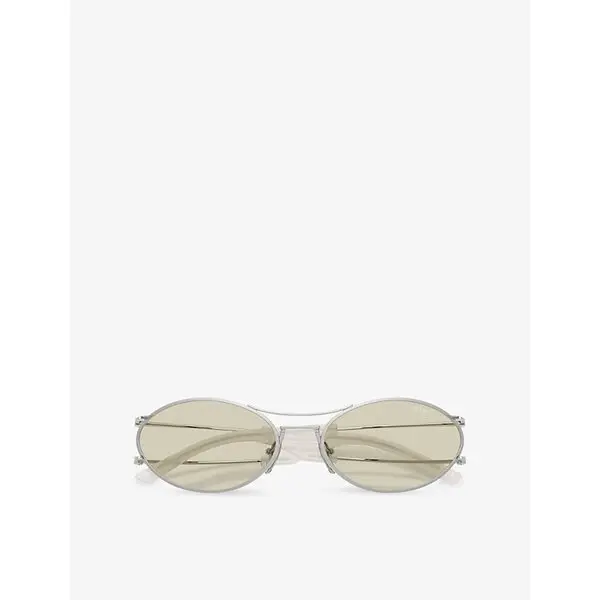 Prada Prd61s Oval-frame Metal Sunglasses - Silver