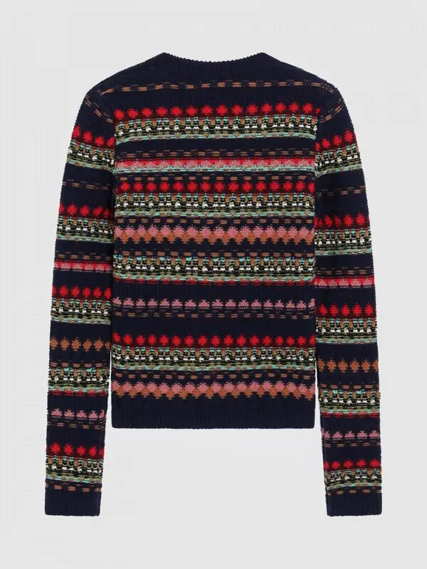 Dries Van Noten Abstract Jacquard Pure Wool Crewneck Jumper - Blue