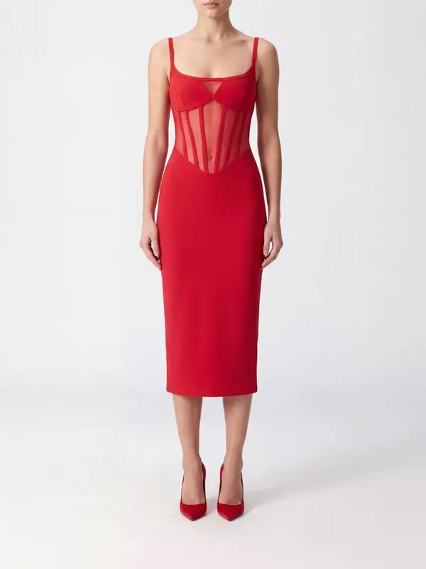 Elisabetta Franchi Crêpe Midi Bustier Dress With Square Neckline - Red