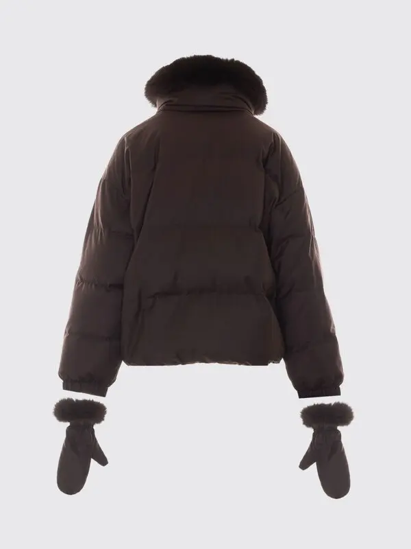 YVES SALOMON Quilted Short Puffer Jacket With Shearling Hood - Brown