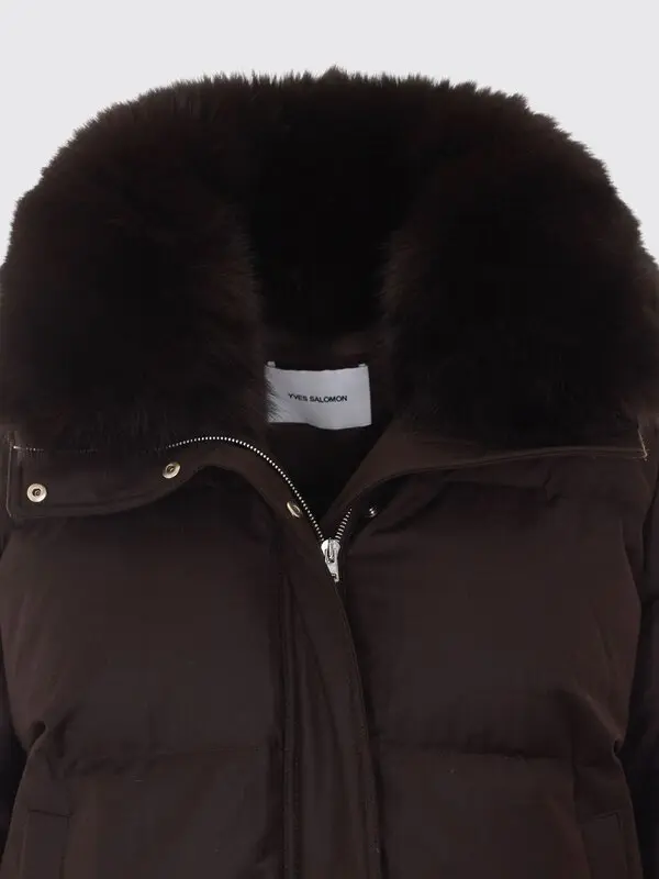 YVES SALOMON Quilted Short Puffer Jacket With Shearling Hood - Brown