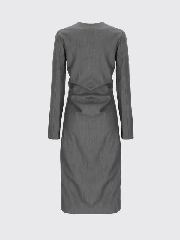 MAISON MARGIELA V-neck Midi Dress In Wool And Cotton With Draped Waist