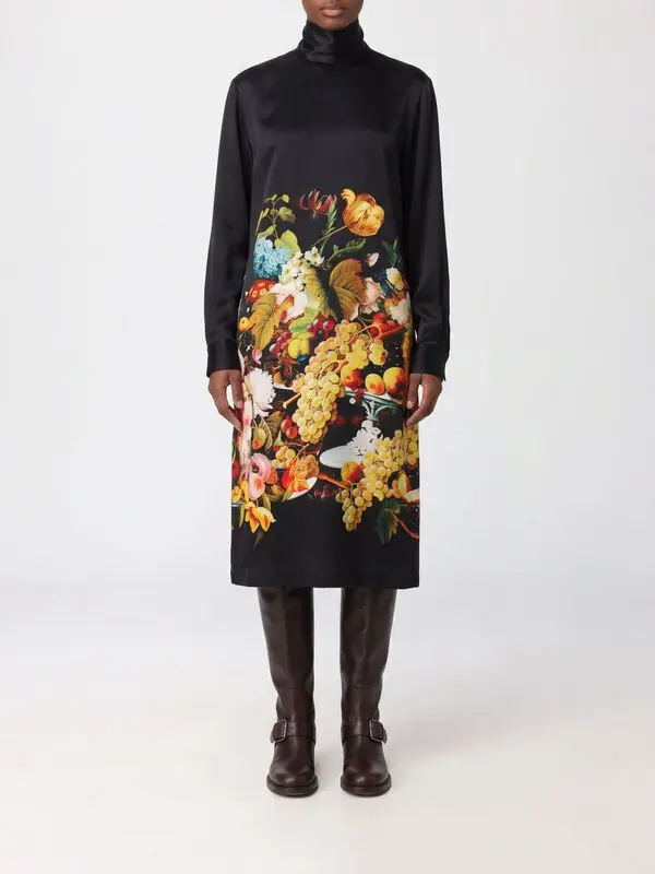 Dries Van Noten Fruit-print Silk Sheath Midi Dress With A High Neck