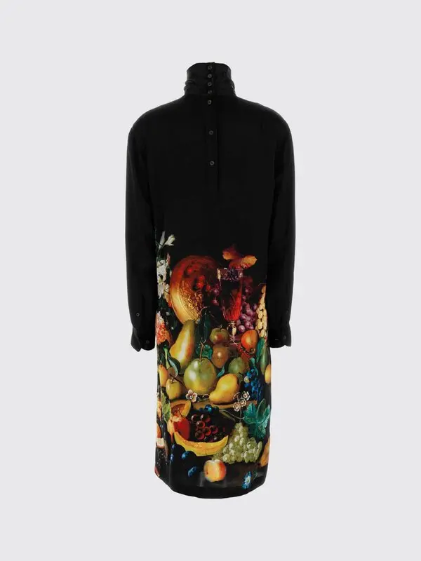 Dries Van Noten Fruit-print Silk Sheath Midi Dress With A High Neck