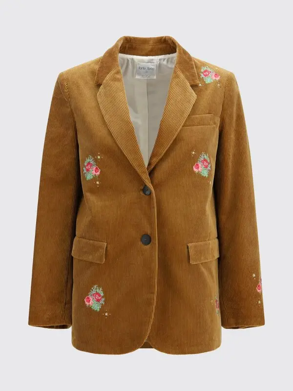 FORTE_FORTE Floral Embroidered Single-breasted Velvet Blazer - Camel