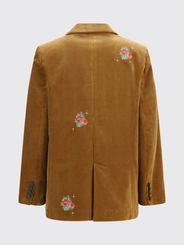 FORTE_FORTE Floral Embroidered Single-breasted Velvet Blazer - Camel