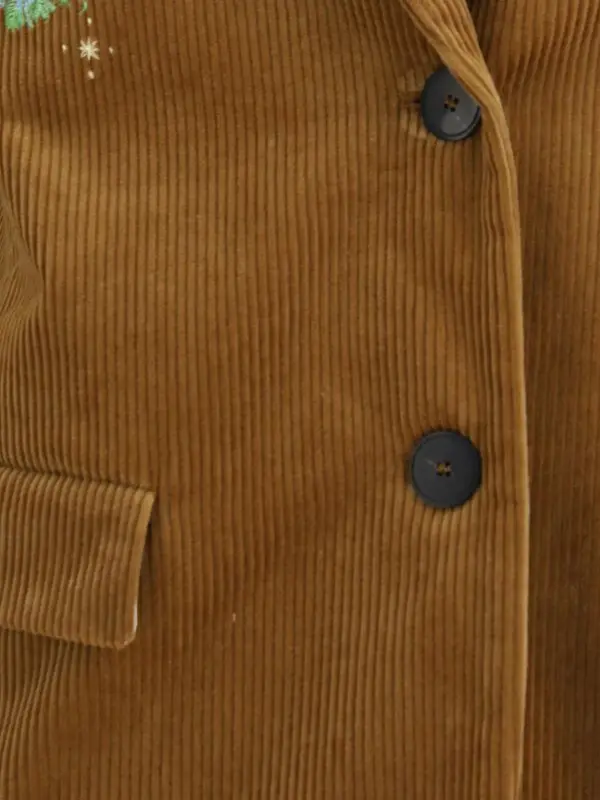 FORTE_FORTE Floral Embroidered Single-breasted Velvet Blazer - Camel