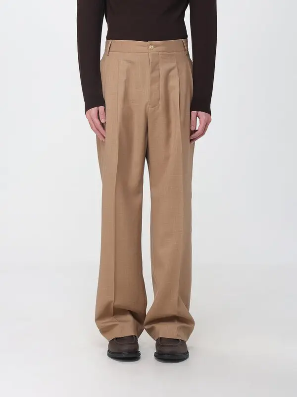 LANEUS Pleated Wide-leg Wool Tailored Trousers - Camel