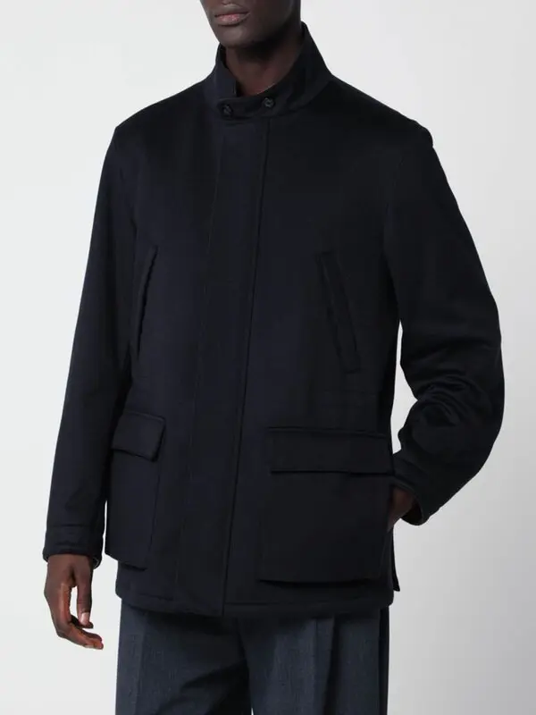 LARDINI Single-breasted Short Jacket In Pure Cashmere With High Neck And Hidden Closure