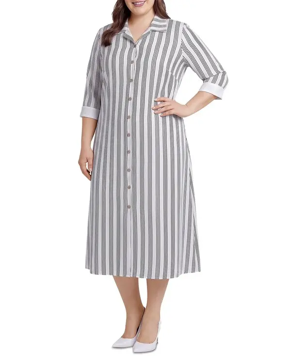 STANDARDS & PRACTICES Plus Striped Button Front Midi Shirt Dress