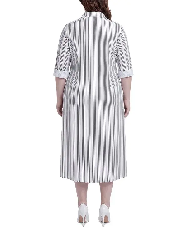STANDARDS & PRACTICES Plus Striped Button Front Midi Shirt Dress