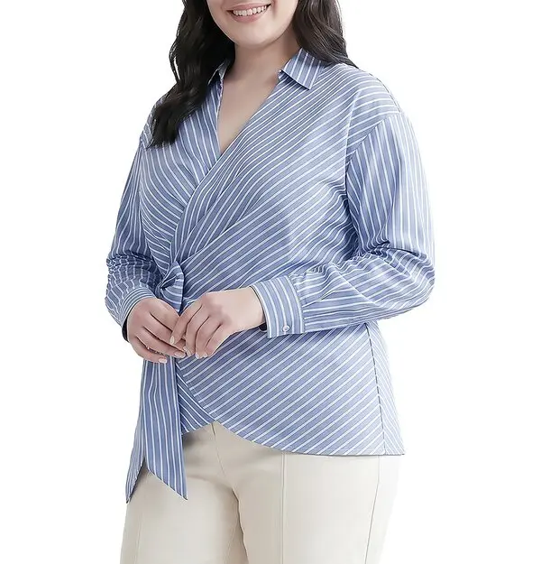 STANDARDS & PRACTICES Plus Wrap Style Printed Long Sleeve Top