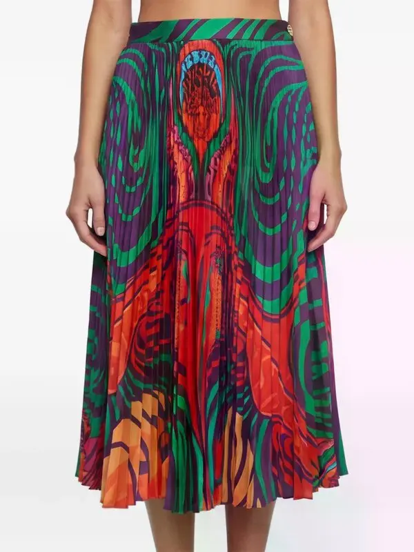 Versace Medusa Midi Print Plissé Skirt