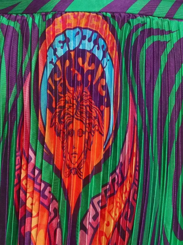 Versace Medusa Midi Print Plissé Skirt