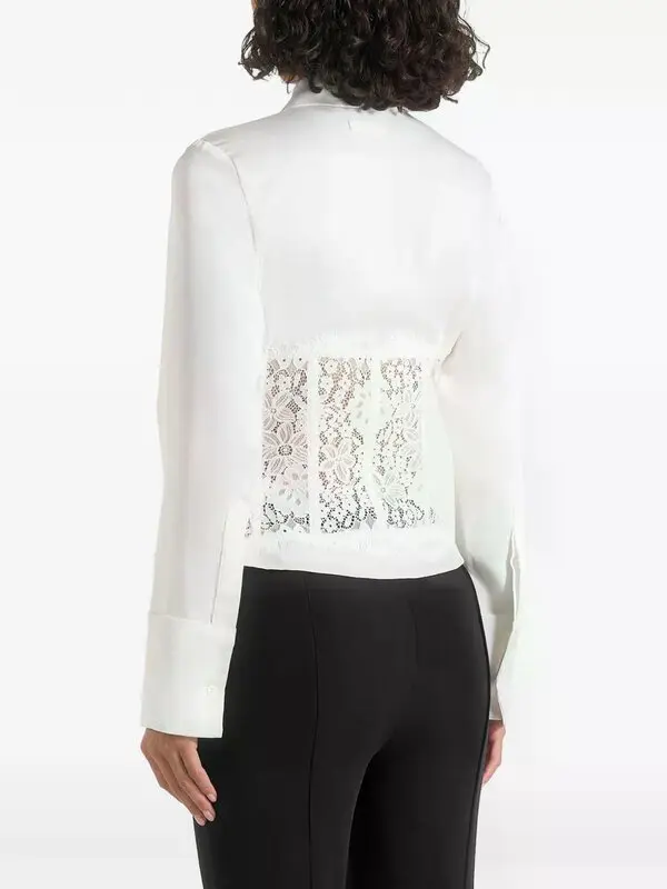 Manière De Voir Ethel In Ivory Satin Shirt With Lace Corset Panel