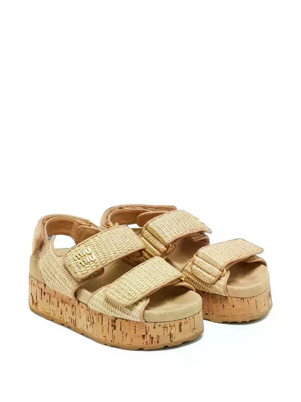 Miu Miu Raffia Platform Sandals - Neutrals