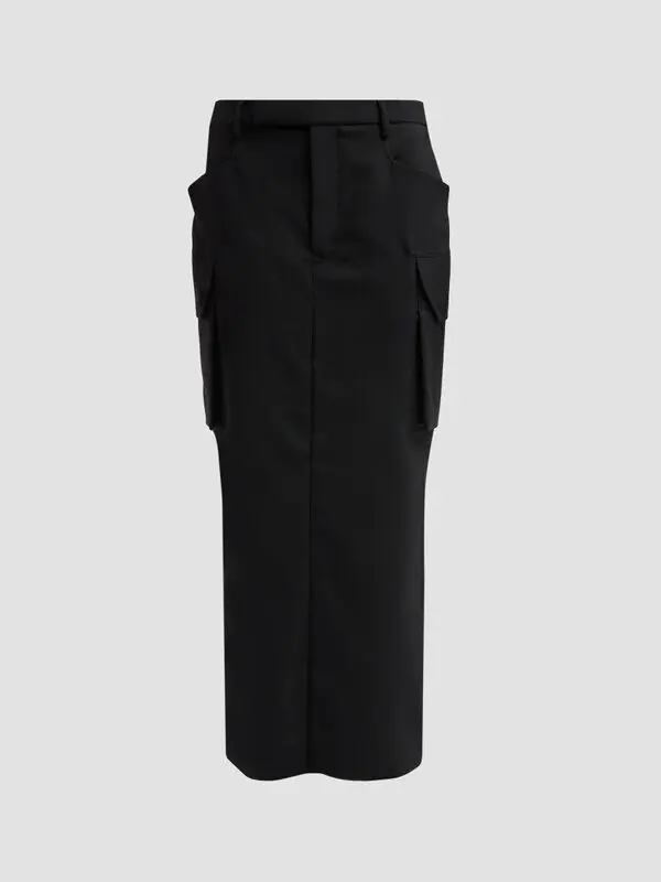 Rick Owens Firbanks Wool Pencil Midi Skirt - Black