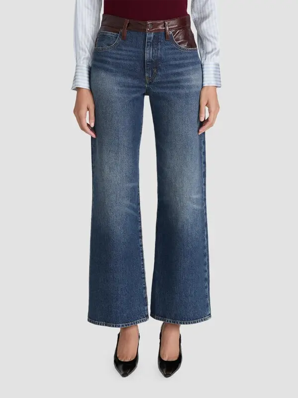 FRAME The Leather Contrast Swing Wide-leg Jeans