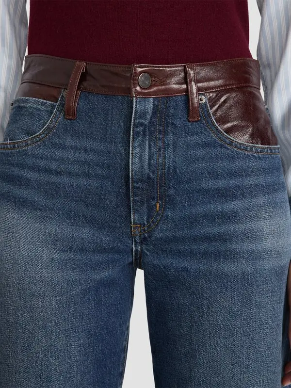 FRAME The Leather Contrast Swing Wide-leg Jeans