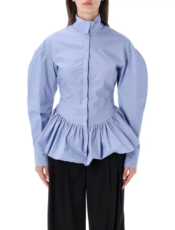 THE LATEST High Neck Peplum Blouse - Turquoise