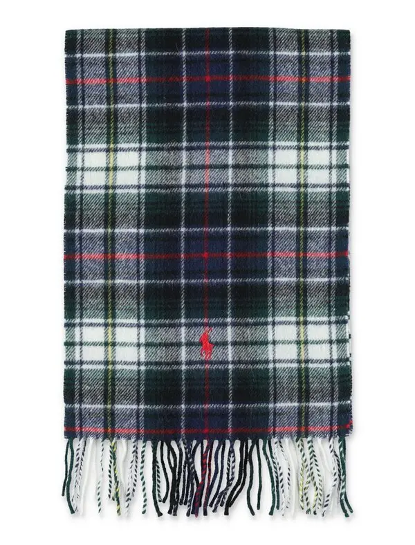 Polo Ralph Lauren Check Wool Blend Scarf With Embroidered Logo And Fringed Ends - Check Multi