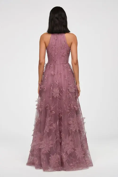 Theia Lux Floral Embroidered Gown