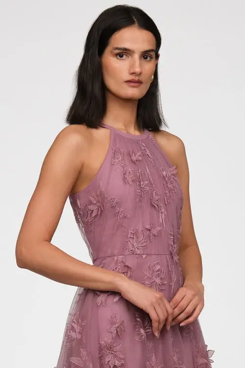 Theia Lux Floral Embroidered Gown