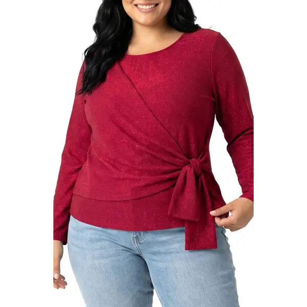 Karen Kane Crossover Side Tie Metallic Knit Top