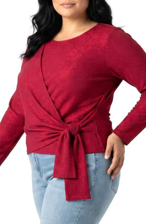 Karen Kane Crossover Side Tie Metallic Knit Top