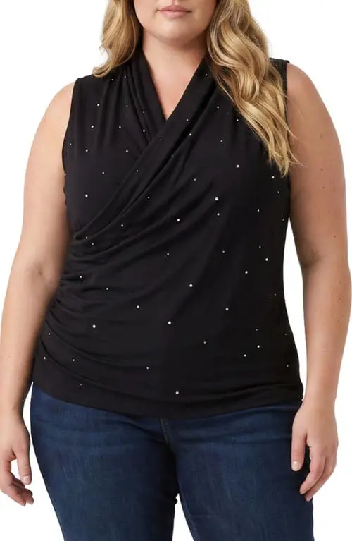 Karen Kane Embellished Crossover Jersey Top - Black