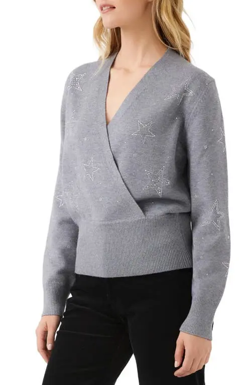 Karen Kane Embellished Star Wrap Sweater - Gray