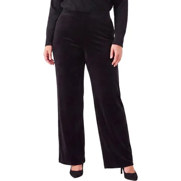 Karen Kane Velvet Ribbed High Waist Wide Leg Pants - Black