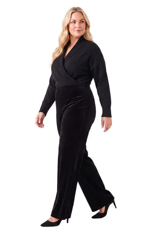 Karen Kane Velvet Ribbed High Waist Wide Leg Pants - Black