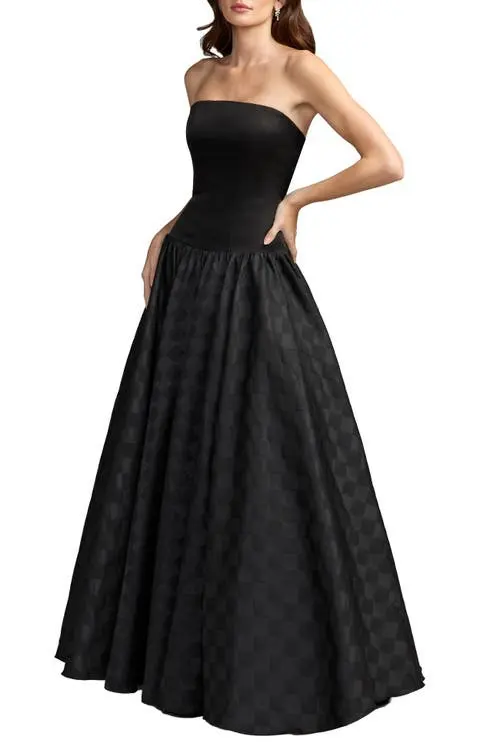 Mac Duggal Women’s Strapless Checkered Drop Waist A Line Gown