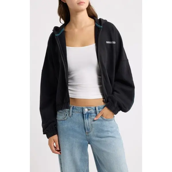 IETS FRANS Bubble Hem Full Zip Hoodie - Black