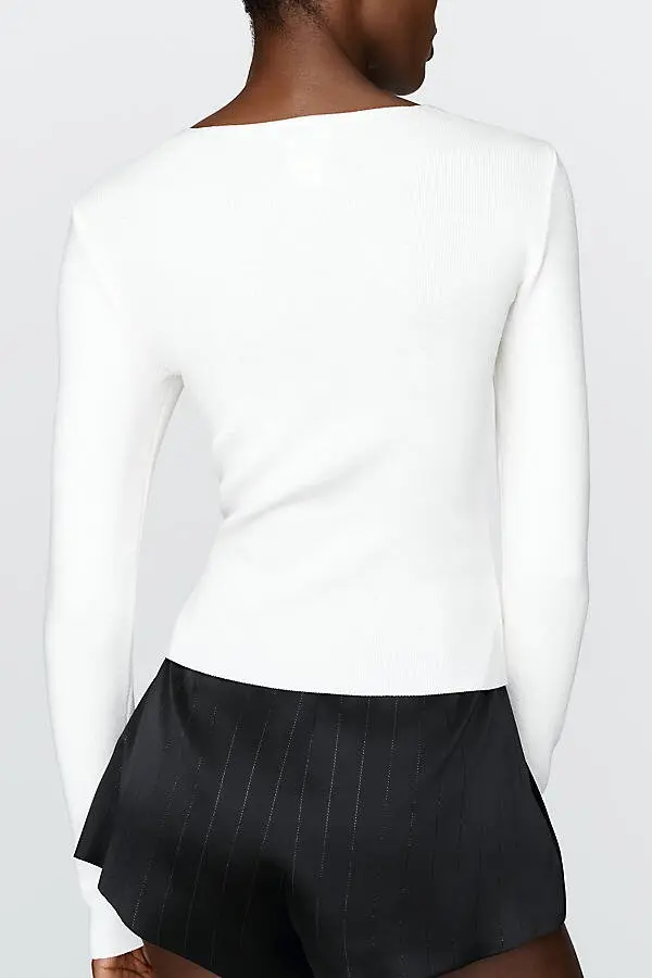 Anthropologie Maeve Embellished Square Neck Sweater - Ivory