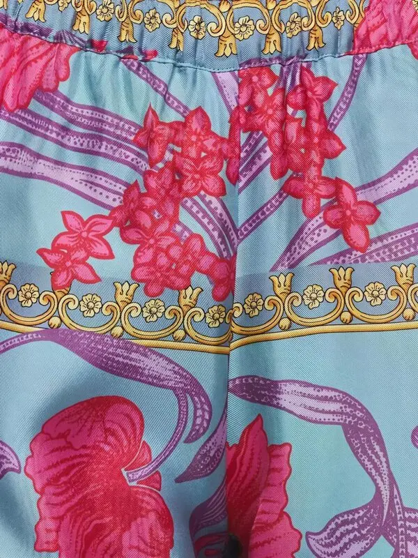 Versace Floral-print Silk Wide-leg Trousers