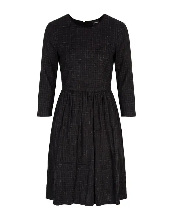 Aspesi Midi Dress Charcoal Size Virgin Wool, Linen