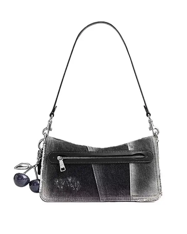COACH Tabby Shoulder Bag 26 With Patchwork And Cherry Charm 'silver Black